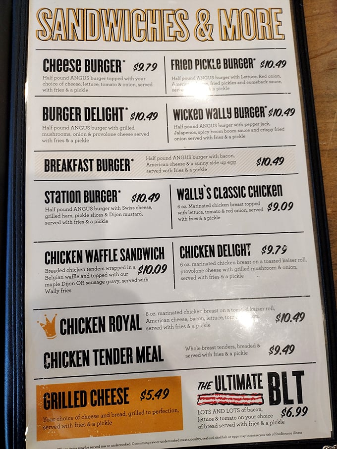 The menu reads like a love letter to comfort food—burgers, sandwiches, and of course, that legendary chicken waffle creation that's worth the drive.