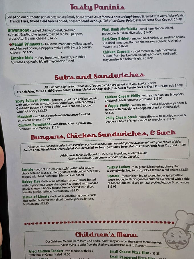 A menu that reads like a love letter to New York, with each sandwich and panini promising a different kind of delicious commitment.