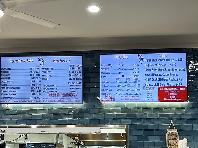 That menu board tells the whole story—no fancy descriptions needed when generations of smoke masters have perfected every item listed.