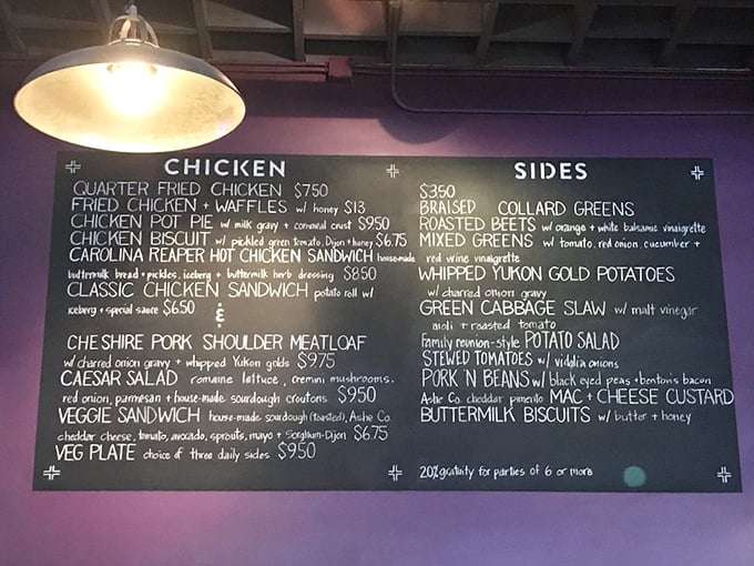 The chalkboard menu reads like poetry to hungry souls—each dish a promise of comfort wrapped in crispy, golden possibilities. 