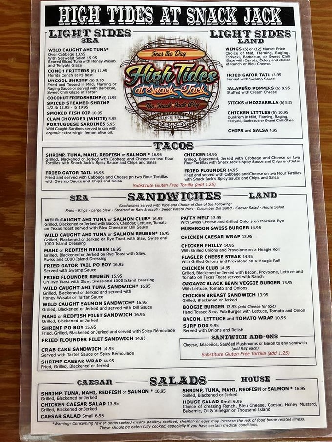 Menu treasure map: where indecision becomes your only problem. The seafood options are so tempting, you might need to schedule a return trip tomorrow.