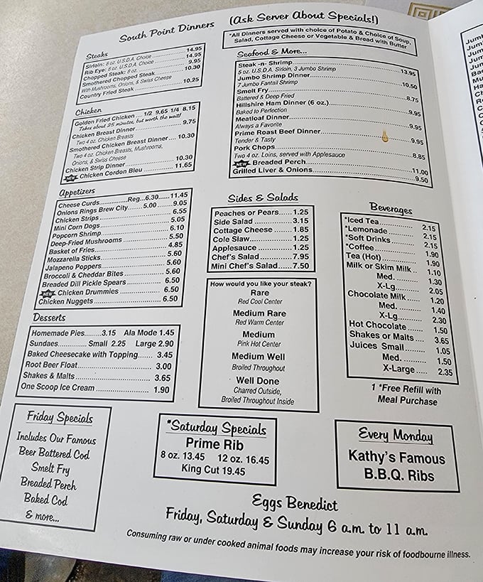 This menu isn't just a list of food—it's a roadmap to happiness with directions to everything from prime rib to homemade pie.