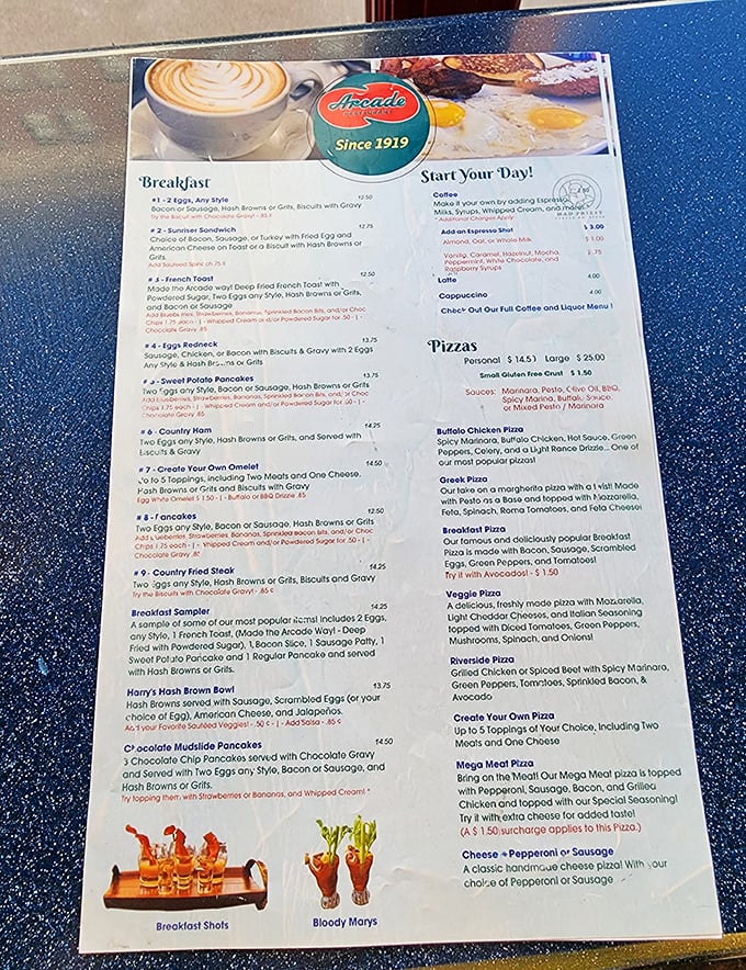 This menu isn't just a list of food—it's a roadmap to happiness. The sweet potato pancakes aren't just recommended, they're practically mandatory for the full Memphis experience.