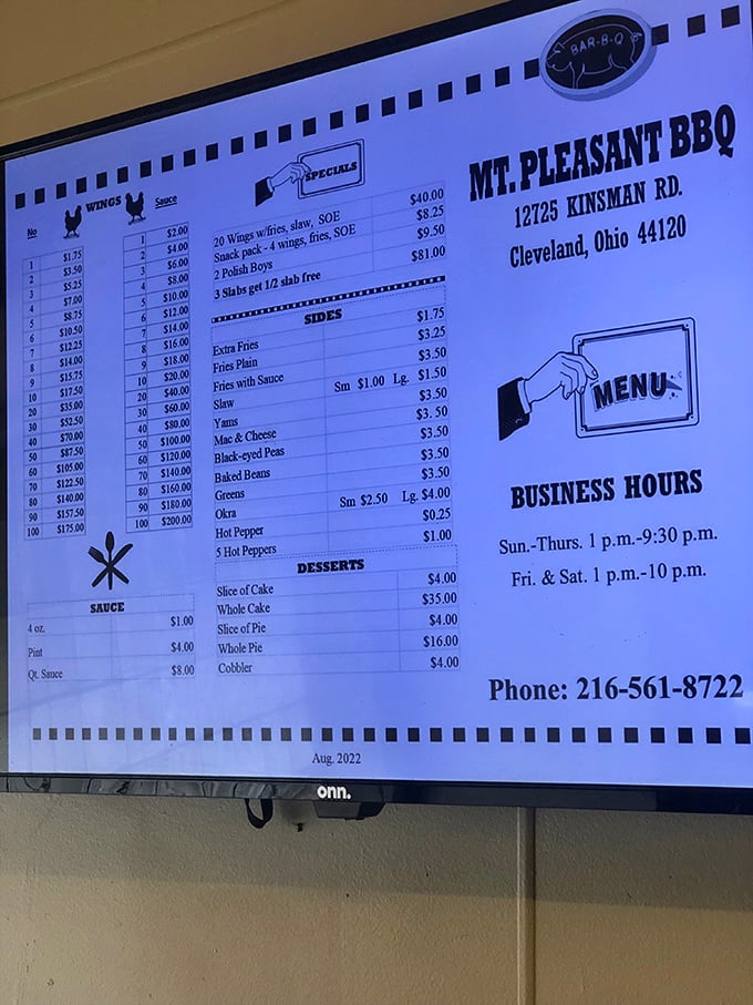 The menu board tells the whole story – this place isn't about fancy presentation, it's about what happens in that smoker.