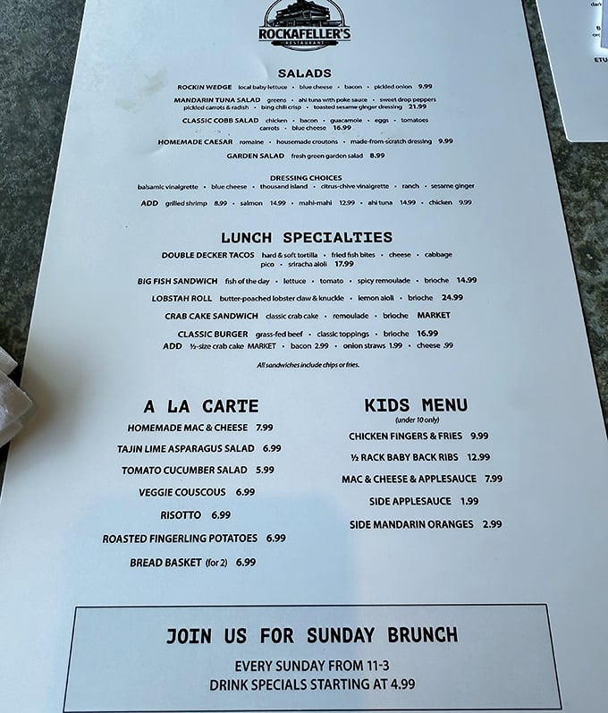A menu that reads like poetry to hungry souls—where "Lobster Roll" might be the two most beautiful words in the English language.