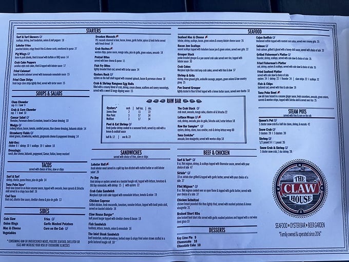 The menu reads like a love letter to the ocean—each item promising a different kind of maritime romance.