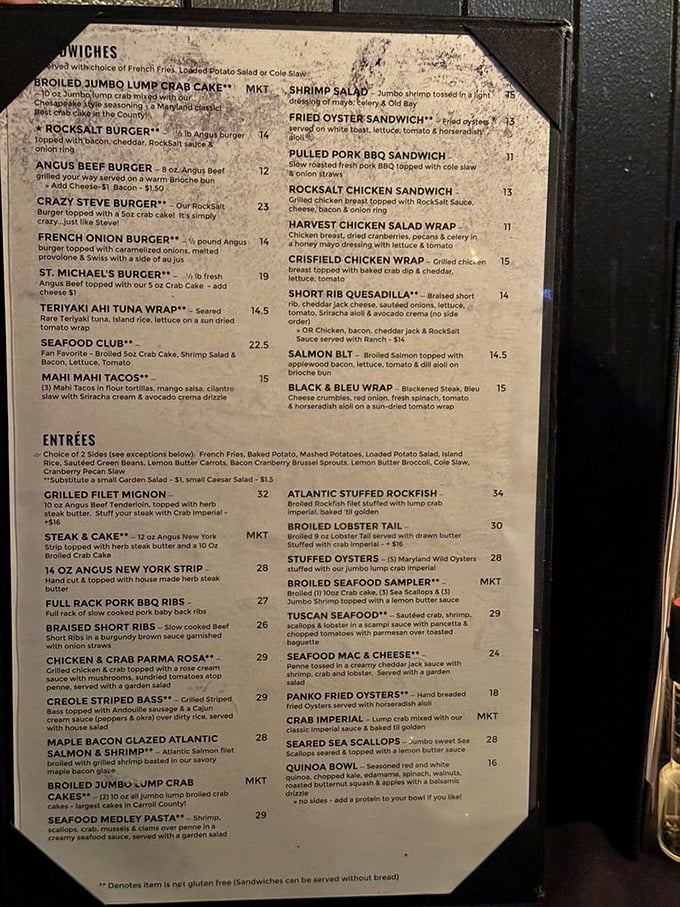 This menu isn't just a list of dishes—it's a roadmap to seafood nirvana with crab as the holy grail. 