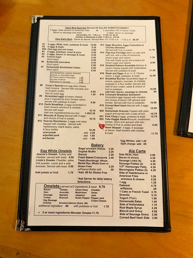 The menu reads like a love letter to breakfast classics—no foam, no deconstructed anything, just honest food that makes mornings worth facing.