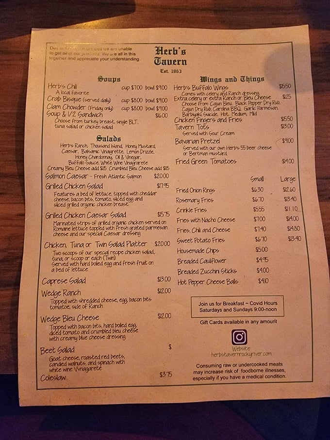 This menu isn't just a list of food—it's a roadmap to happiness. Notice how the "Tuna Melt" seems to wink at you from the page?