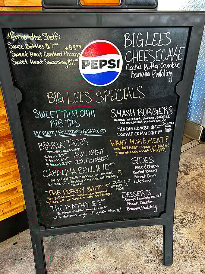 This chalkboard menu isn't just a list – it's a roadmap to happiness. The Sweet Thai Chili Rib Tips alone are worth the drive from Tampa.