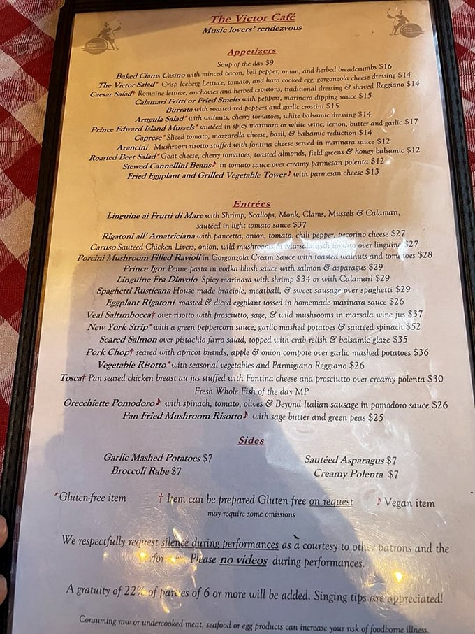 This isn't just a menu—it's a libretto of Italian culinary classics, each dish waiting for its moment in the spotlight.