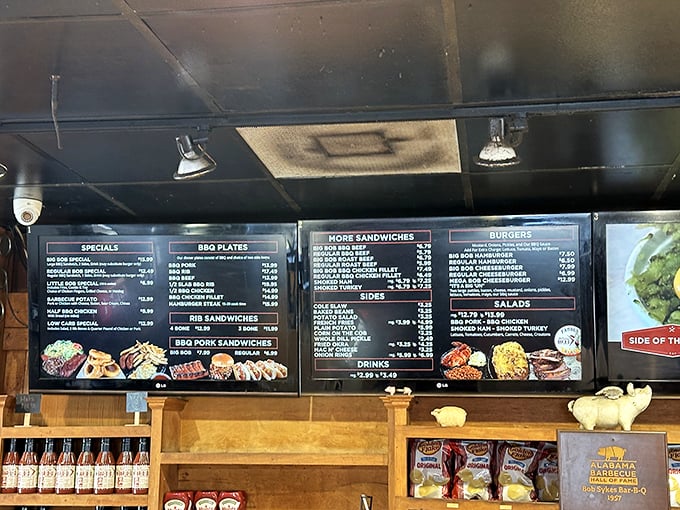 The menu board tells no lies—just straightforward barbecue excellence without fancy descriptions. When you've been this good this long, the food speaks for itself. 
