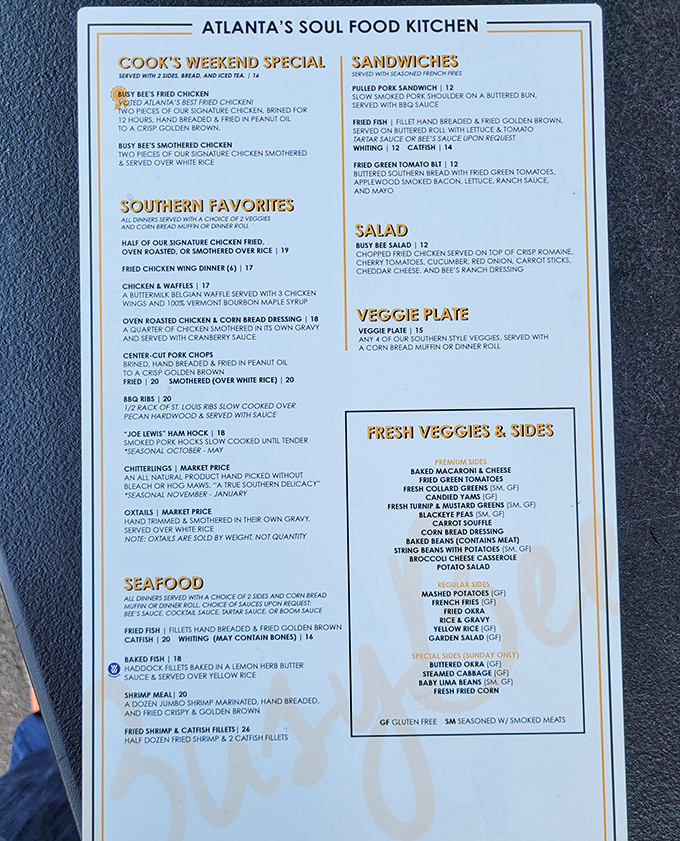 This menu isn't just a list of dishes—it's a roadmap to happiness. Each section promises a different journey into Southern comfort.