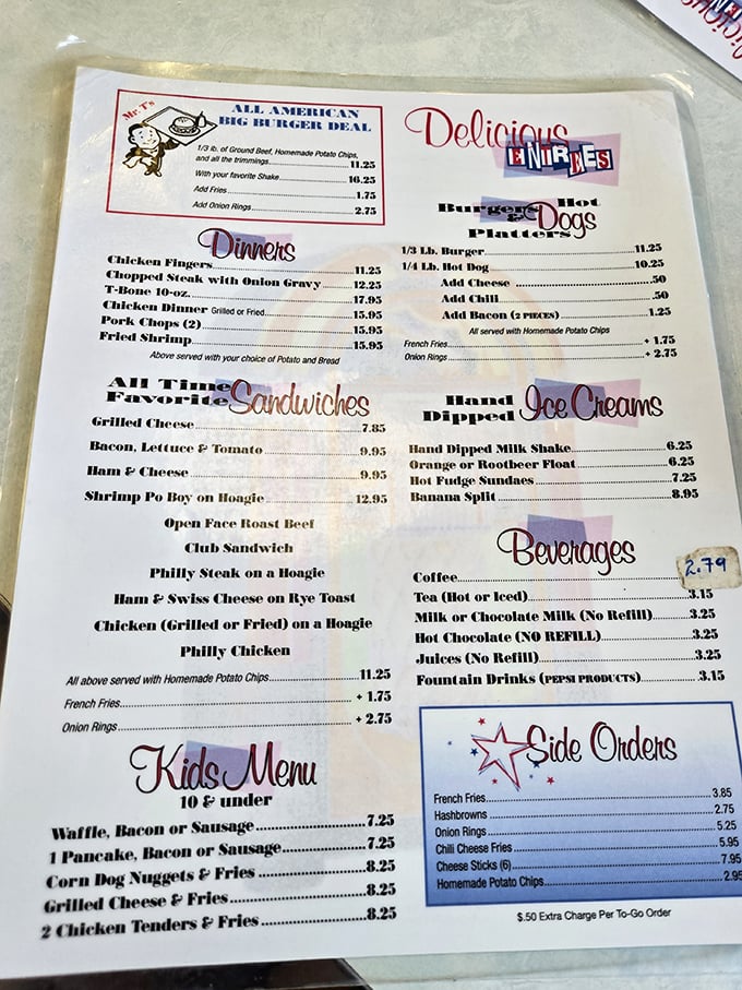 The menu reads like a love letter to American classics—each item promising the comfort of culinary nostalgia.