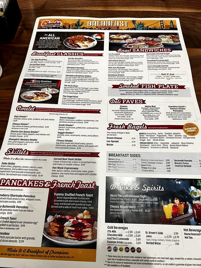 The menu at Chompie's reads like a novel where every chapter ends with you unbuttoning your pants. Breakfast, bagels, and deli classics—oh my!