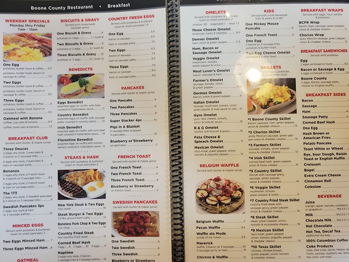 A menu that reads like a love letter to American comfort food. Breakfast all day? That's not just hospitality—that's practically therapy.