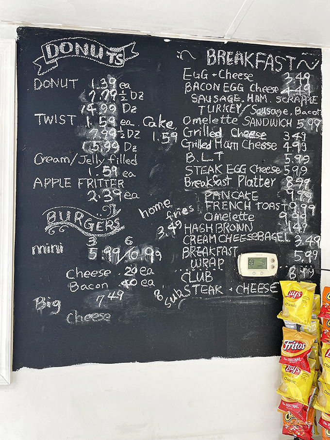 Handwritten with chalk and honest intentions, this menu board offers a glimpse into a simpler time when calories weren't counted.