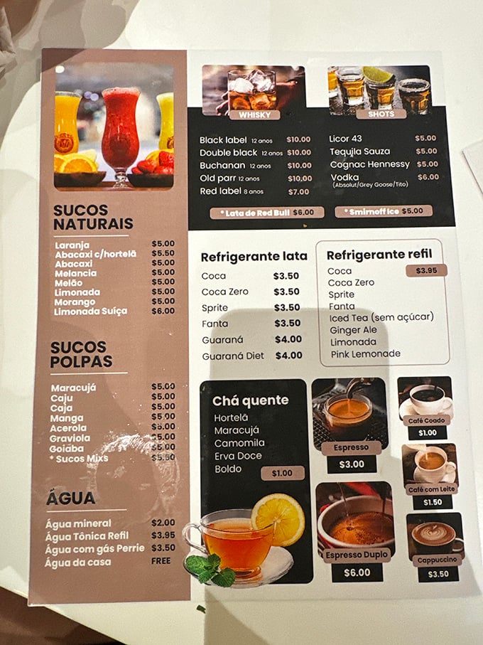 The drink menu reveals Brazil's secret weapon: tropical fruit juices that make even teetotalers feel like they're on vacation in Rio.