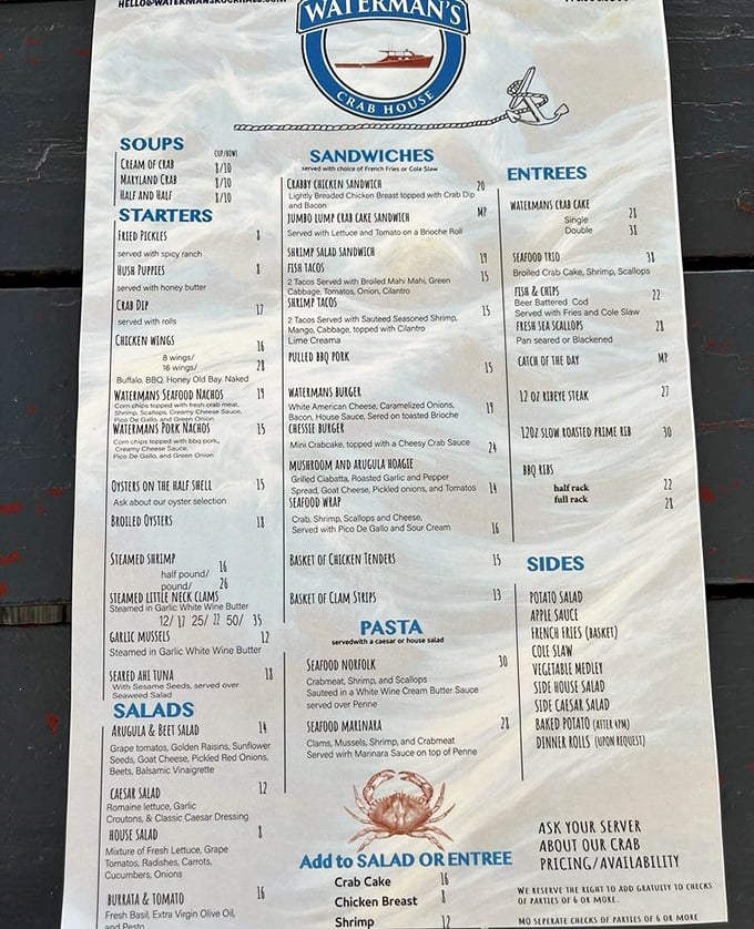 This menu isn't just a list of food—it's a love letter to the Chesapeake Bay written in crab meat, Old Bay, and butter.