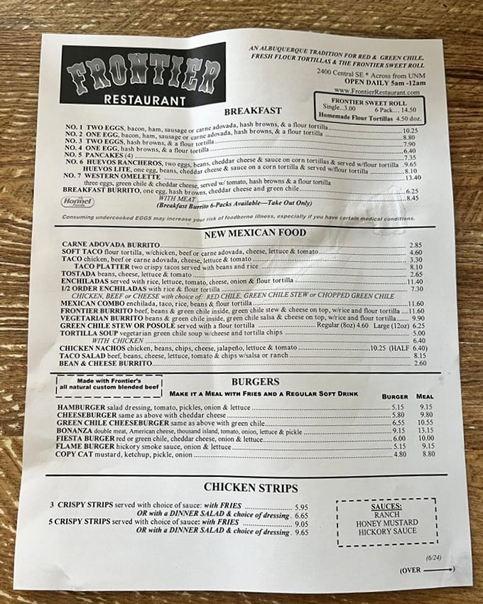 This unassuming menu holds the key to New Mexican breakfast nirvana – just point, order, and prepare for a chile-induced euphoria.