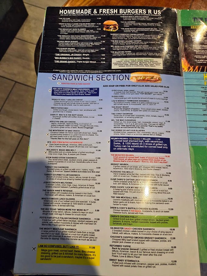 The menu at Mike's Place isn't just extensive – it's practically a novella. With this many sandwich options, decision paralysis is the first course.