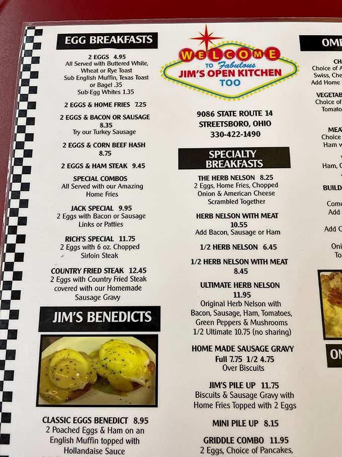 The menu reads like a love letter to breakfast classics, with the legendary Herb Nelson taking center stage.