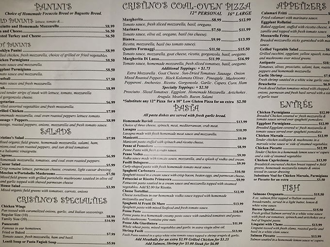 The menu reads like a love letter to Italian cuisine—simple, focused, and guaranteed to trigger immediate hunger pangs.