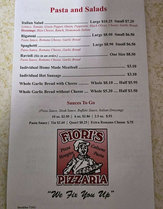 A menu that doesn't need fancy fonts or culinary buzzwords—just honest Italian-American classics that have stood the test of time. 