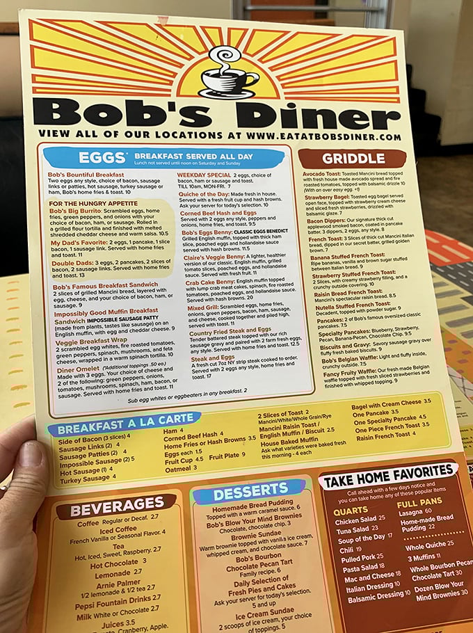 This menu isn't just reading material—it's a roadmap to happiness. The "Impossible Breakfast Sandwich" isn't named for its ingredients but for your chances of finishing it. 