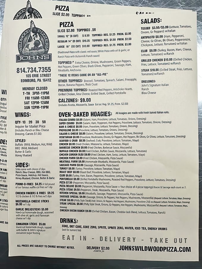 A menu that doesn't need gimmicks—just solid offerings that have stood the test of time and countless hungry college students.