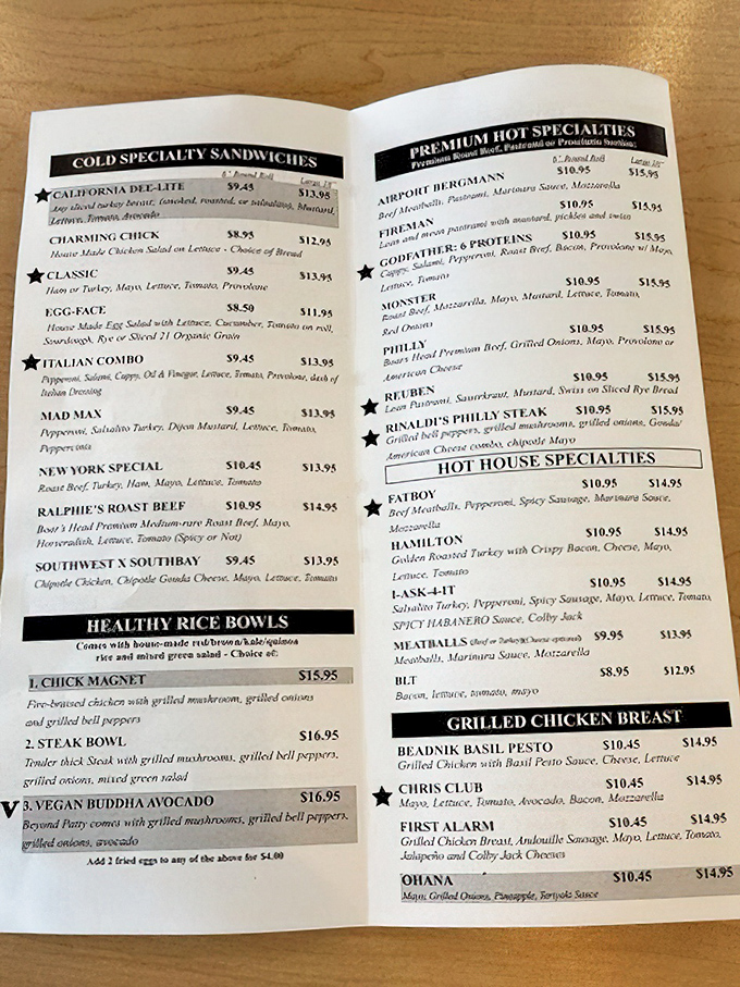 This menu isn't just a list—it's a roadmap to happiness with stars marking the must-tries like treasure on a culinary map.