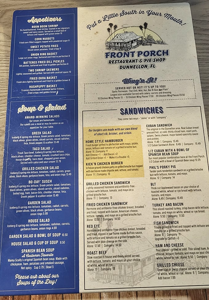 The menu reads like a love letter to Southern comfort, each dish promising the kind of satisfaction no green smoothie could ever deliver.