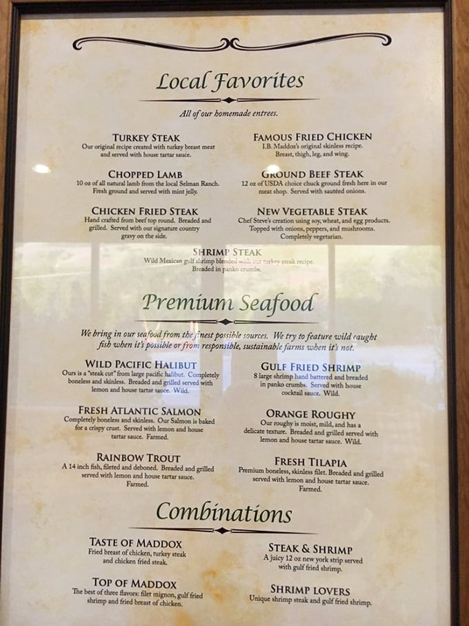 The menu reads like a love letter to protein – from turkey steak to rainbow trout, each dish promises homemade perfection.