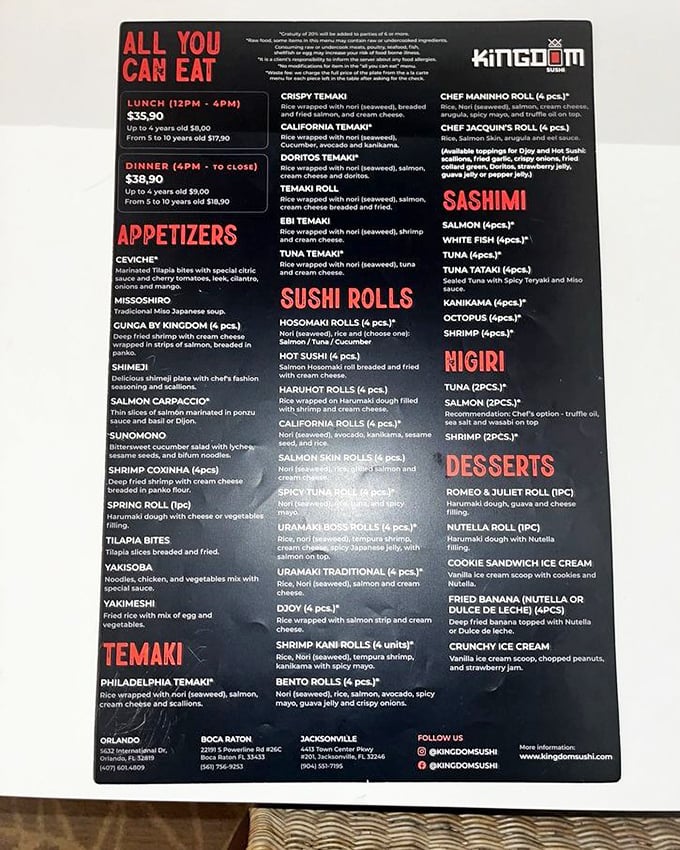 The menu reads like a love letter to Japanese cuisine – all-you-can-eat options for the brave, à la carte for the discerning.