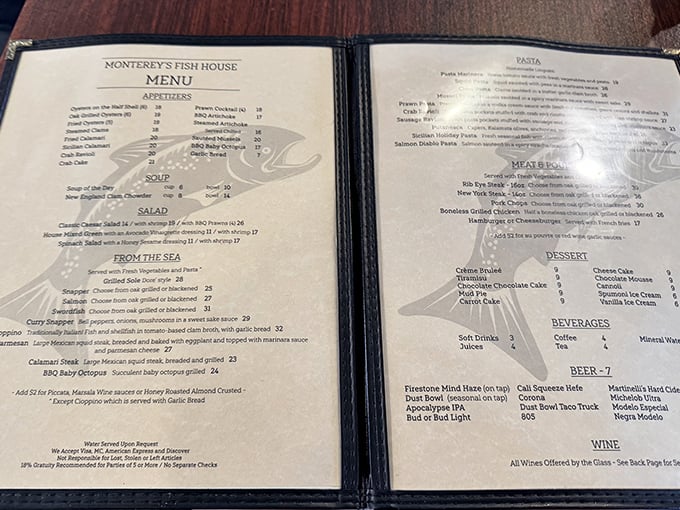 A menu that reads like maritime poetry—where "BBQ Baby Octopus" isn't just a dish, it's a promise of adventure on a plate.