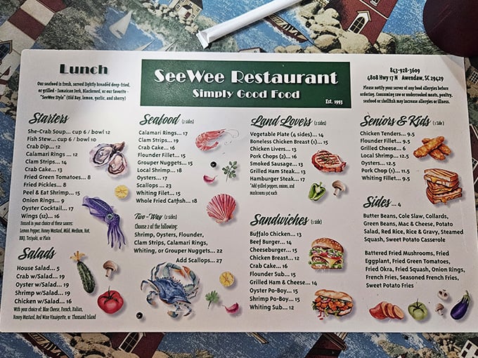 This menu isn't just a list—it's a maritime treasure map. "Simply Good Food" isn't marketing speak; it's the restaurant's entire philosophy distilled into three perfect words.