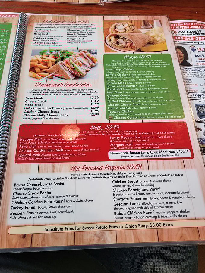 The menu at Stargate reads like a love letter to comfort food. From cheesesteaks to paninis, each page promises a delicious detour from your diet.