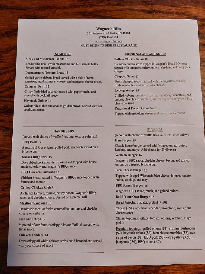 This menu isn't just a list of options – it's a roadmap to happiness. Notice how your eyes instinctively gravitate toward "RIBS" like a barbecue compass finding true north.
