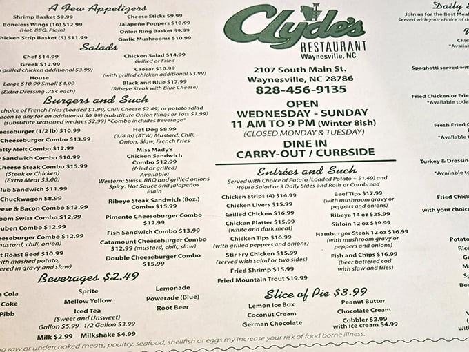The menu at Clyde's reads like a love letter to American classics – straightforward, unpretentious, and promising satisfaction without needing fancy food terminology.