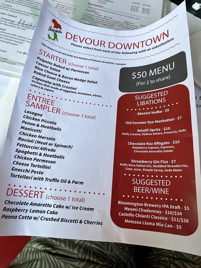 The "Devour Downtown" menu reads like a greatest hits album of Italian classics. Choosing just three entrees might be the hardest decision you'll make all week.