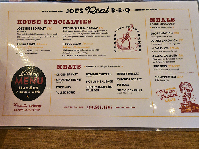 The menu reads like barbecue poetry – each item a carefully crafted verse in an epic meat sonnet.
