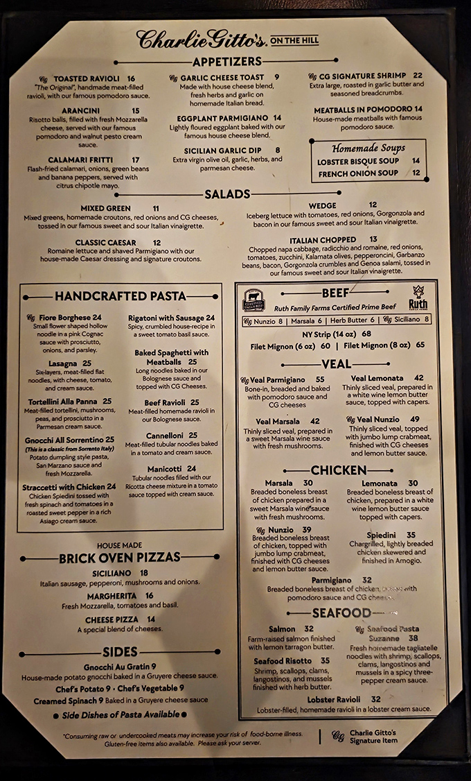 This menu isn't just a list of dishes—it's a roadmap to happiness. Each item represents generations of Italian cooking wisdom distilled into one perfect bite.