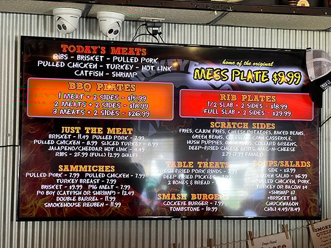 This menu board isn't just a list—it's a roadmap to happiness. The "Mess Plate" beckons to indecisive food lovers like a beacon in a sea of tough decisions.