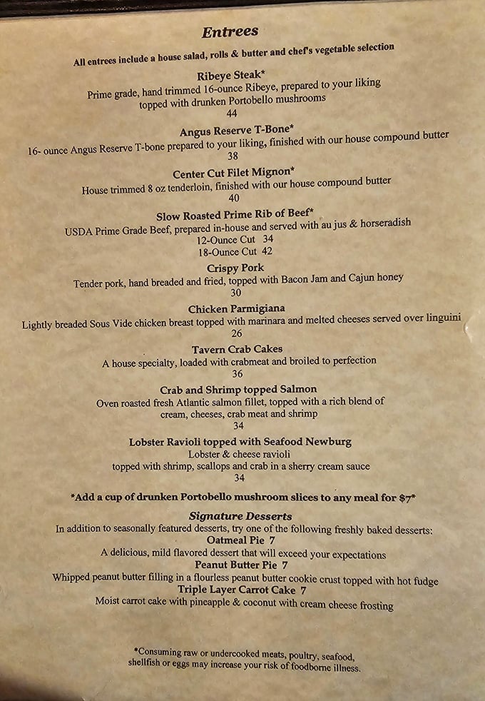 A menu that reads like a love letter to hearty American cuisine, with each dish promising the kind of satisfaction that makes you lean back and sigh contentedly.