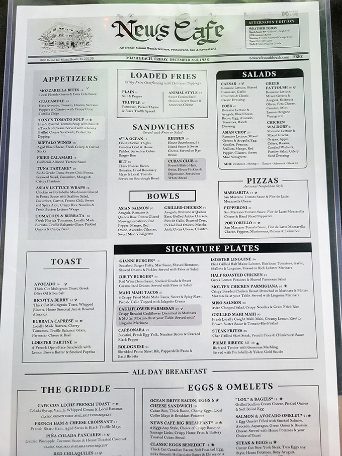The menu reads like a love letter to café cuisine—breakfast all day means you're never too late for that morning indulgence.
