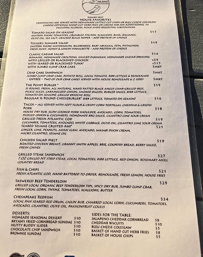 The menu reads like a love letter to Maryland's waters. Each description promises a seafood romance that'll have you planning your next visit before dessert arrives.