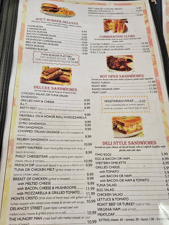 A menu that doesn't need Instagram filters to impress – just honest offerings from the "Happy Waitress" sandwich to the aptly named "Hungry Man." Food with purpose, not pretense.