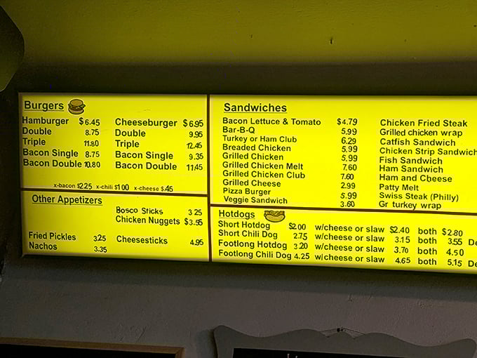 A menu board that reads like a love letter to American comfort food, no translation needed.
