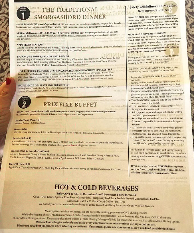 The menu reads like a love letter to Pennsylvania Dutch cuisine, with "Heritage Dishes" and "Signature Soups" promising a journey through local flavors.