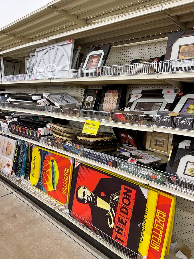 Wall art paradise where one person's discontinued decor becomes another's conversation piece. From Led Zeppelin to family quotes, there's something for every wall.